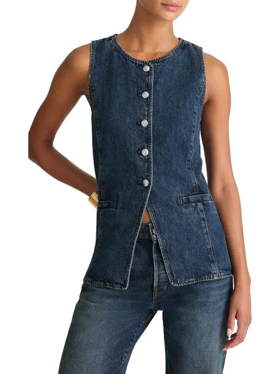 Madewell Crewneck Cutaway Denim Vest - Greendale Wash