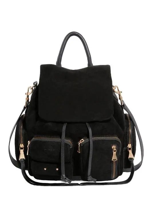 AIMEE Leather Backpack - Black Suede W Nostalgic Gold