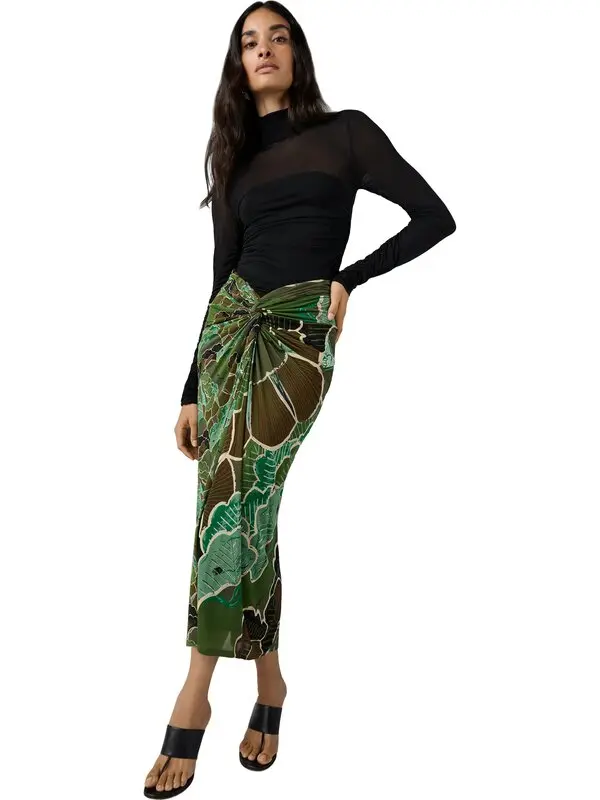 Diane Von Furstenberg Simona Midi Skirt - Tiny Camo Cloud Cavalo And Camo Cloud Cavalo
