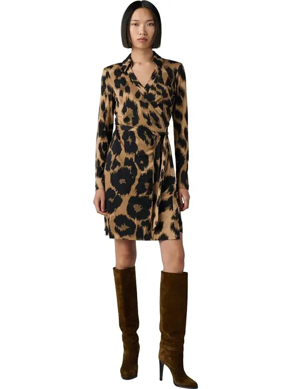 Diane Von Furstenberg Jeanne Silk Jersey Wrap Dress - Giant Snow Leopard Tobacco