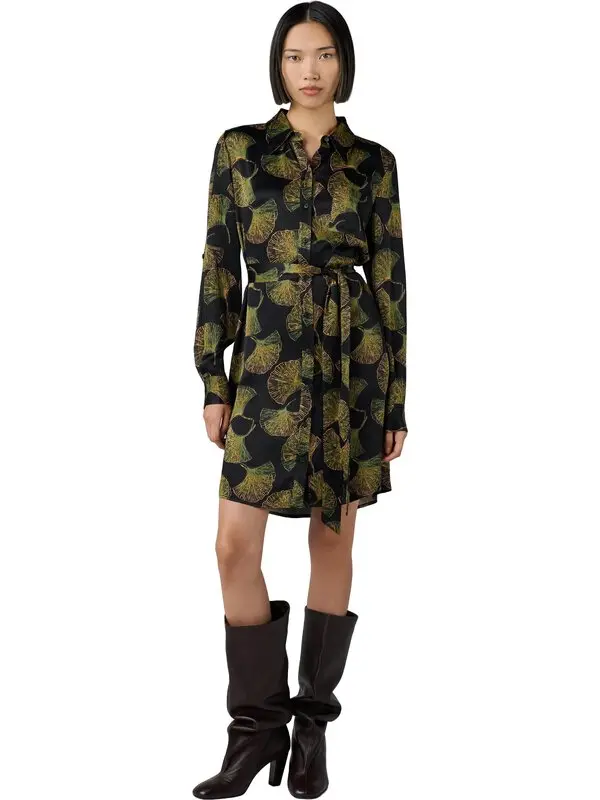 Diane Von Furstenberg Prita Shirt Dress - Gingko Fans Black