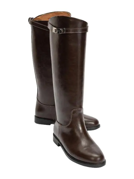 PROLOGUE SHOES Yoko Knee High Boots - Brown Faux Leather
