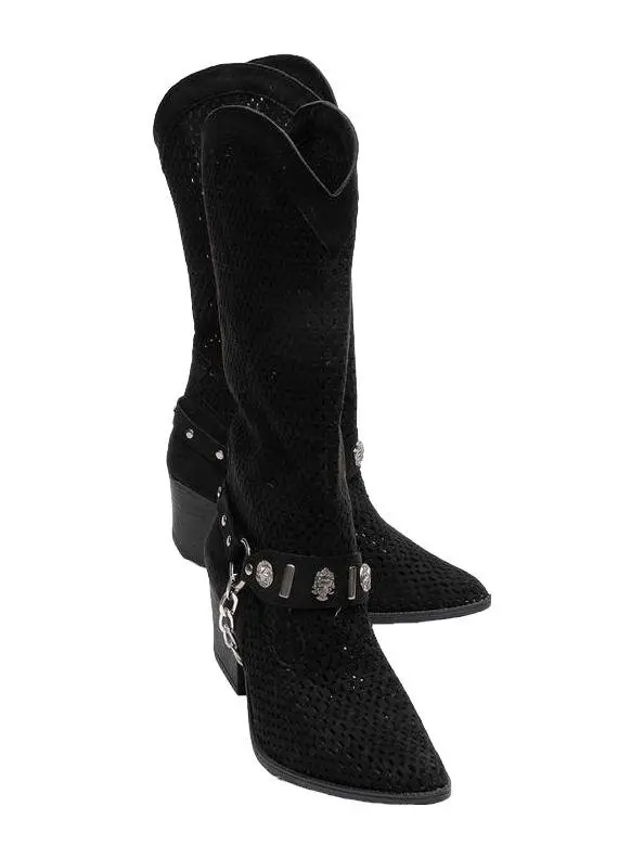 PROLOGUE SHOES Lumen Block Heel Boot - Black Faux Leather