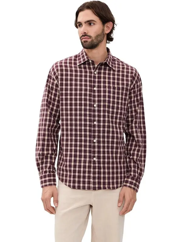 Nn07 Deon Twill Flannel Shirt - Wine Check