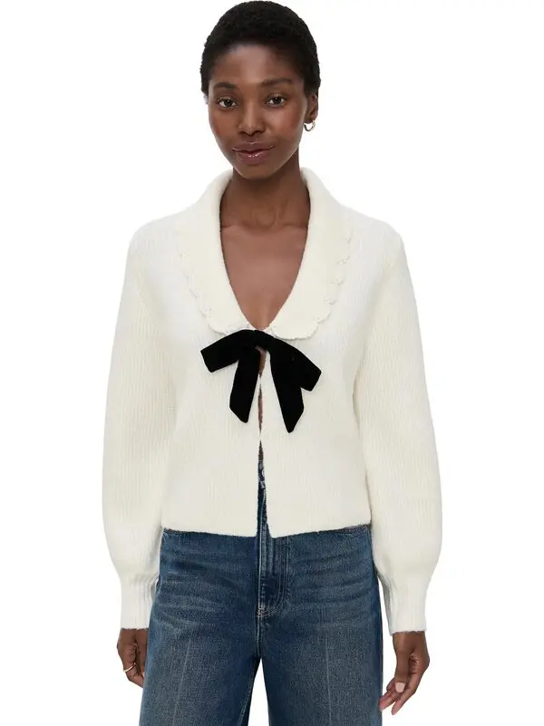 WAYF Sloane Bow Cardigan - Ivory