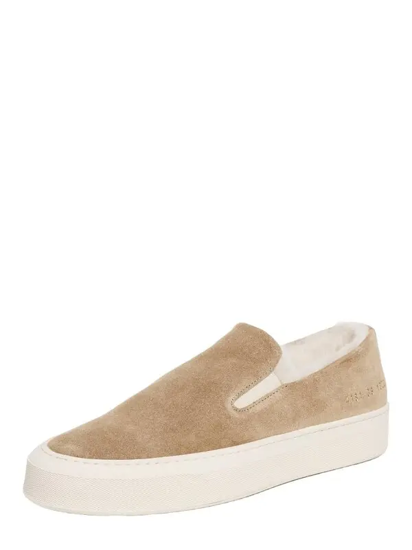 COMMON PROJECTS Suede And Shearling Slip-on Sneakers - Tan