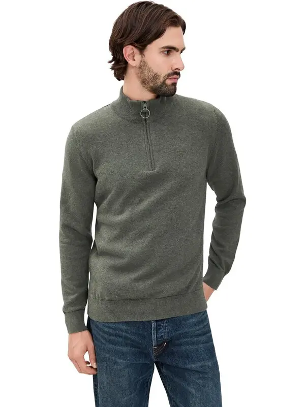 Barbour Cotton Half Zip Knitted Sweater - Olive Marl
