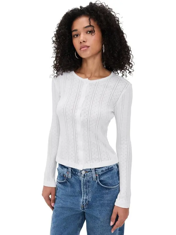 COUCOU Pointelle Knit Cardigan - White