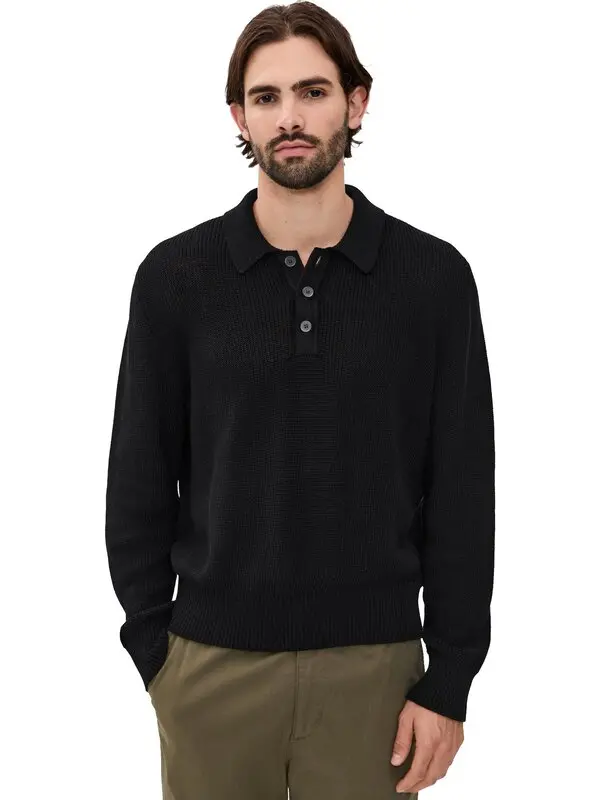 CORRIDOR Long Sleeve Slouchy Polo - Black