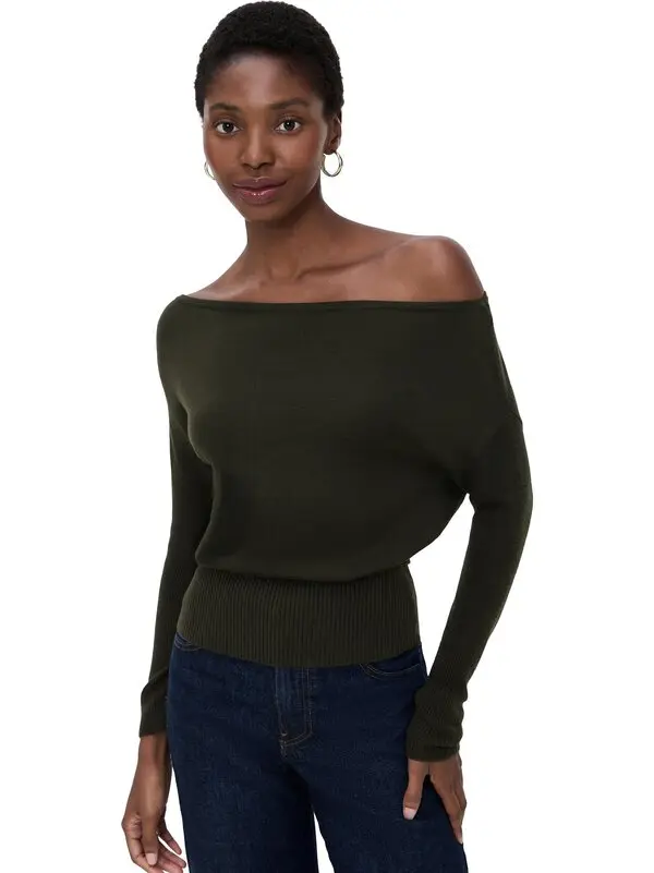 Ramy Brook Chance Off-shoulder Wool Sweater - Deep Olive