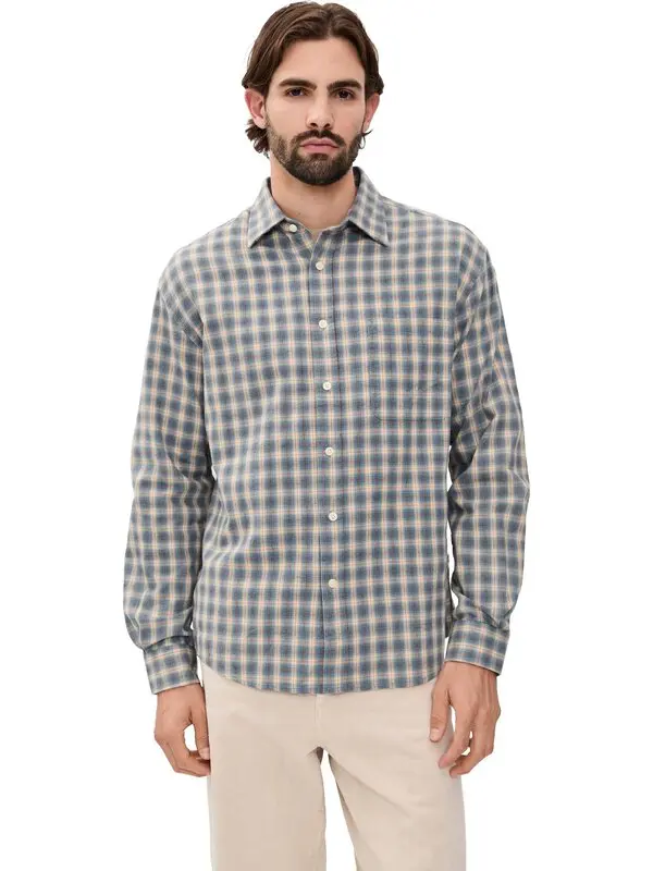 Nn07 Deon Twill Flannel Shirt - Blue Check
