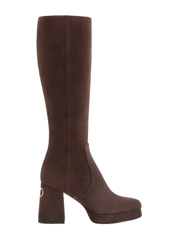 Valentino Garavani Fawcette Platform Leather Boots - Ebony