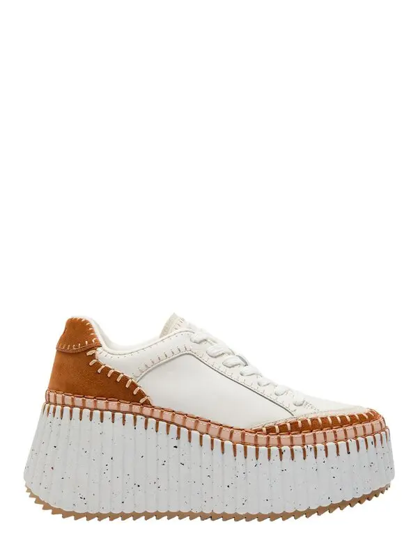 Chloé Panelled Leather Flatform Sneakers - White