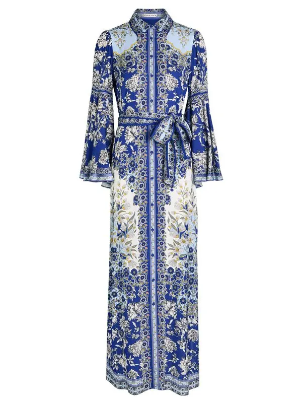 Alice + Olivia Chassidy Printed Maxi Shirt Dress - Blue