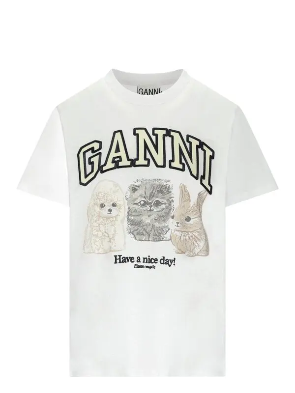 GANNI Animals T-shirt - White
