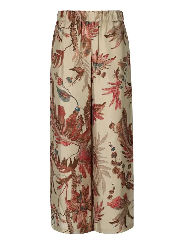 Max Mara Temide Floral-print Silk Twill Trousers - Beige