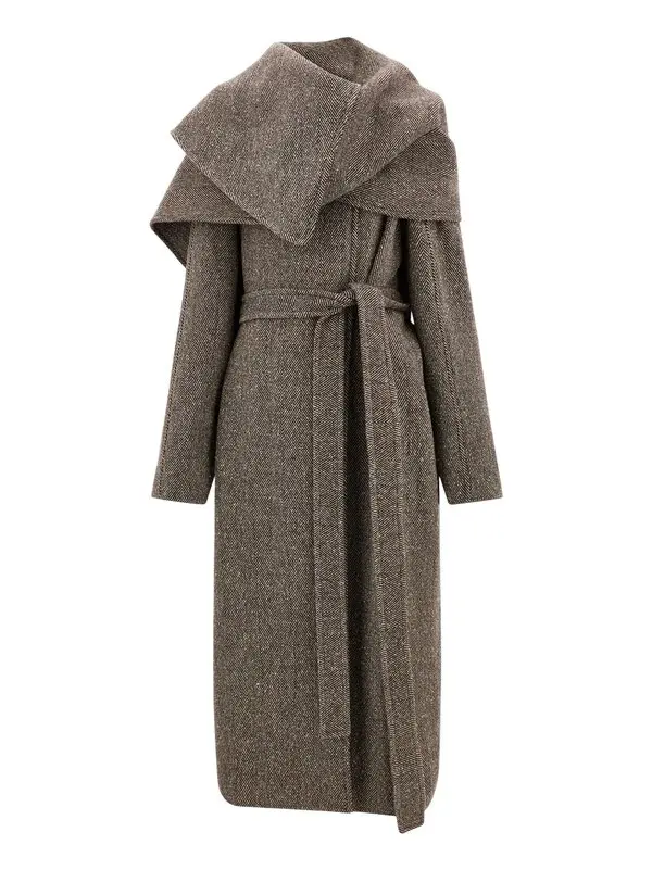 FERRAGAMO Oversized Asymmetrical Chevron Coat - Brown