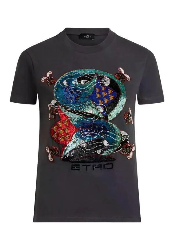 Etro Sequin-embellished Graphic T-shirt - Grey