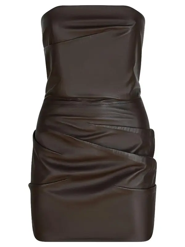 Attico Mini Leather Dress - Brown