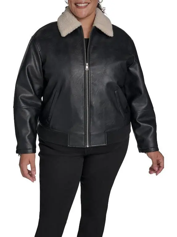 LEVI'S Faux Leather Bomber Jacket With Faux Shearling Collar - Black