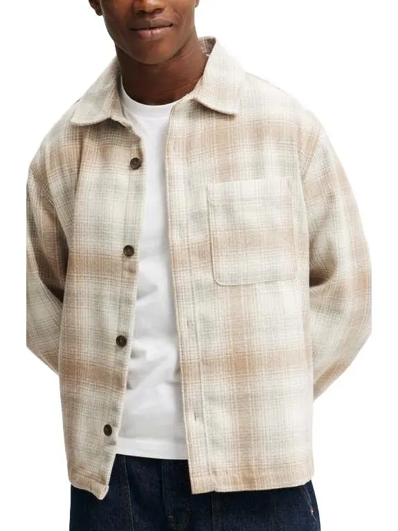COTTON ON Boxy Overshirt - Stone Shadow Check