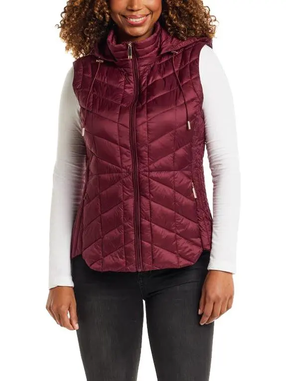 Gallery Quilted Water Resistant Vest With Removable Hood - Burgundy
