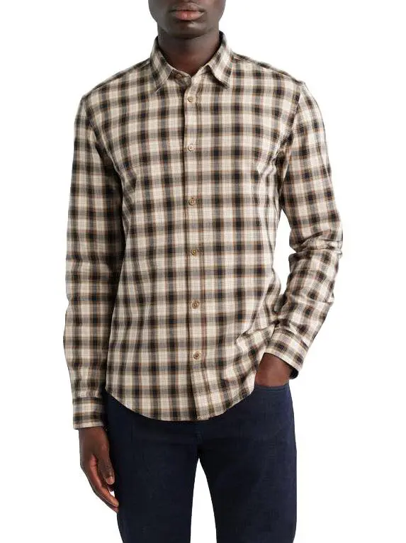 BOSS Roan Slim Fit Plaid Cotton Button-up Shirt - Medium Beige