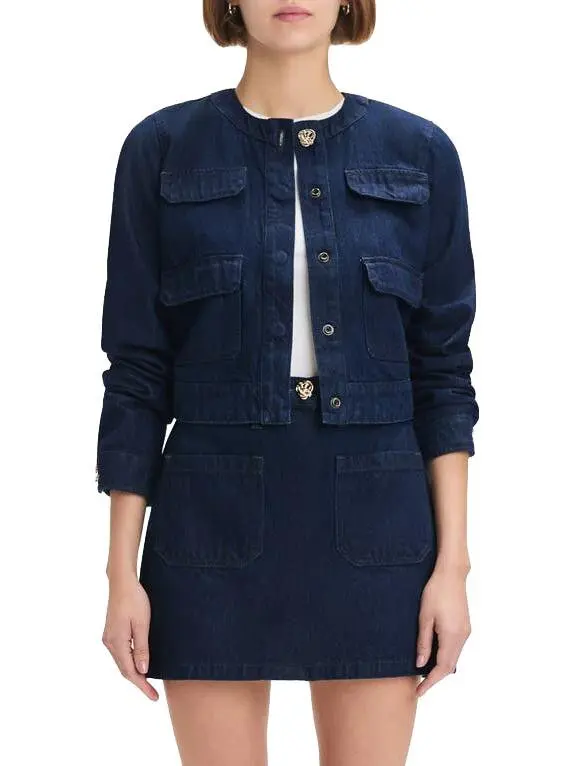 FAVORITE DAUGHTER Emily Collarless Cropped Denim Jacket - Stout