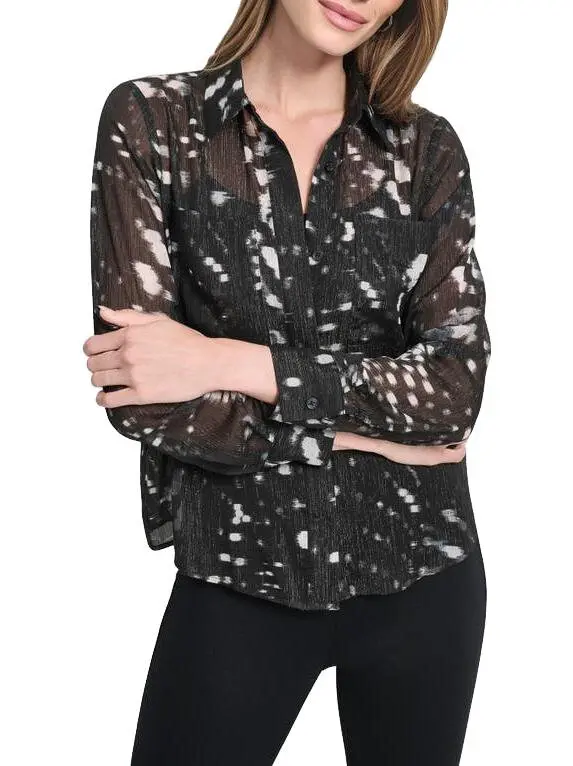 Dkny Shine Crinkle Chiffon Button-up Shirt - Reflected Lights