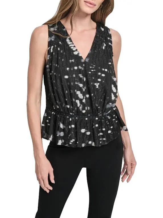 Dkny Shine Crinkle Chiffon Peplum Top - Reflected Lights