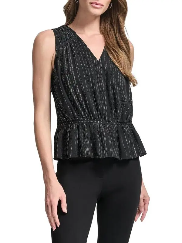 Dkny Studded Chiffon Peplum Top - Black
