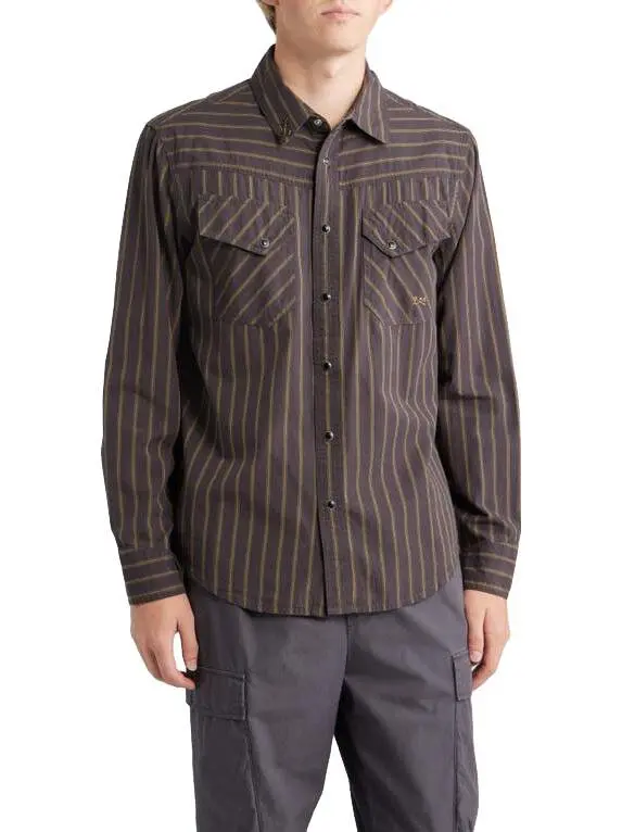 DARK SEAS Kimbro Stripe Cotton Snap-up Western Shirt - Black