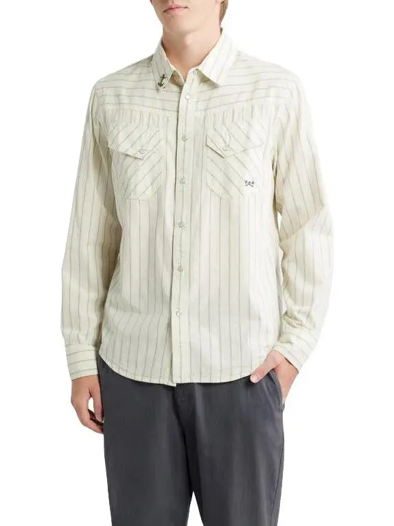 DARK SEAS Kimbro Stripe Cotton Snap-up Western Shirt - Light Grey