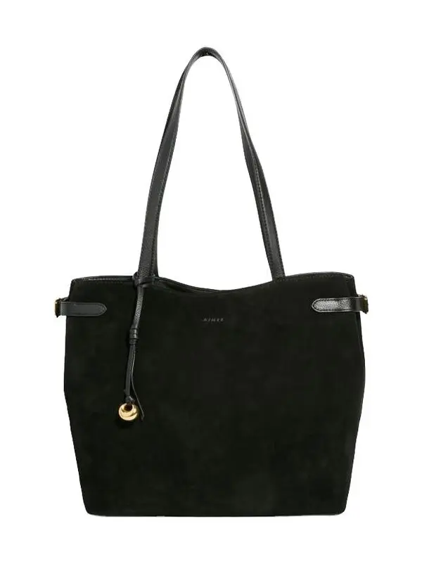 AIMEE Gramercy Leather Tote - Black Suede