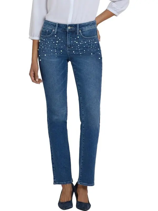 NYDJ Marilyn Embellished Straight Leg Jeans - Lake Notre-dame