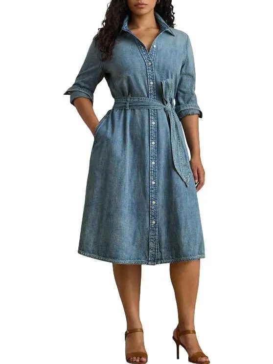 Ralph Lauren Belted Long Sleeve Denim Shirt Dress - Odwin Wash