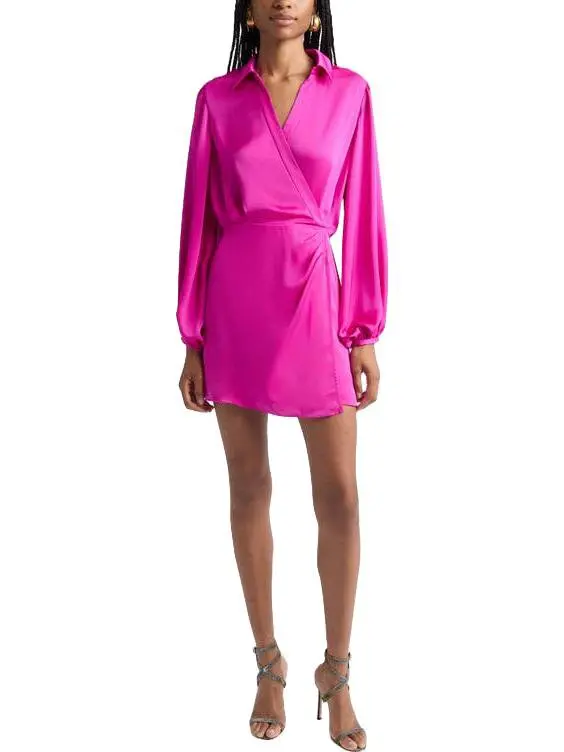 Ramy Brook Carolyn Long Sleeve Satin Wrap Dress - Raspberry
