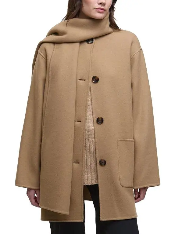 Barbour Clementine Scarf Detail Wool Blend Coat - Camel