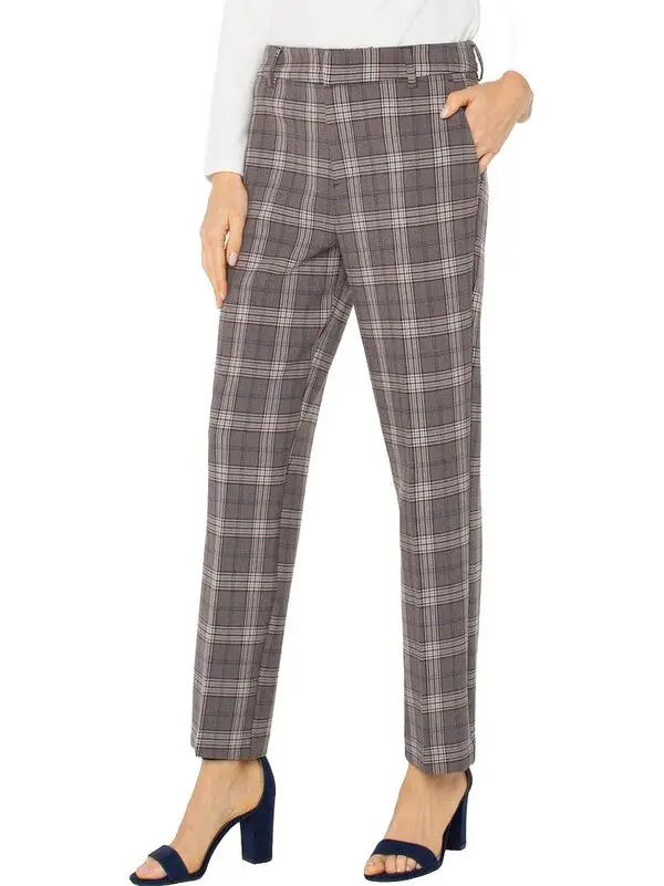 LIVERPOOL Kelsey Glen Plaid High Waist Tapered Pants - Brown/navy Glen Check