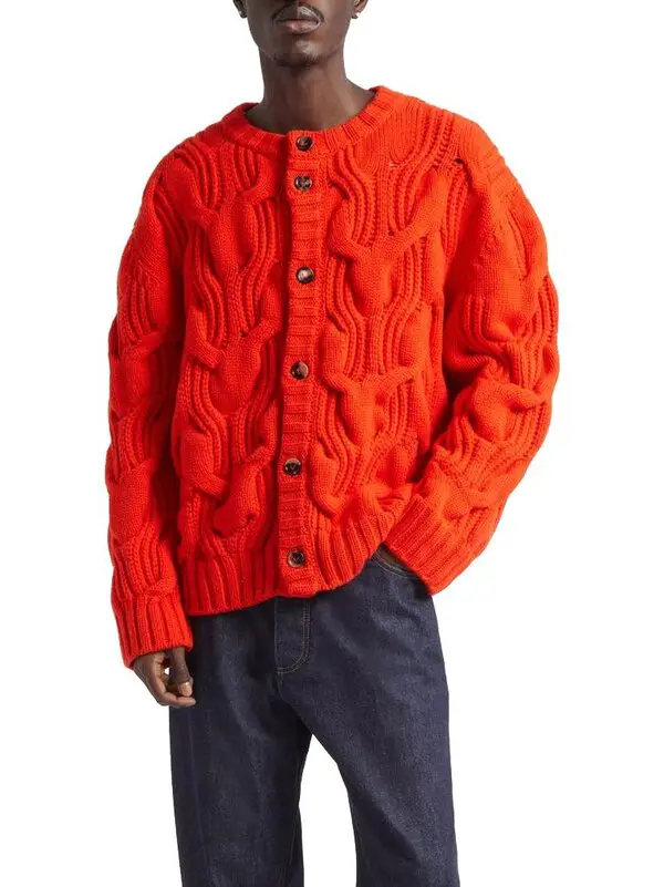 Bottega Veneta Twisted Cable Stitch Virgin Wool Cardigan - Cherry Tomato