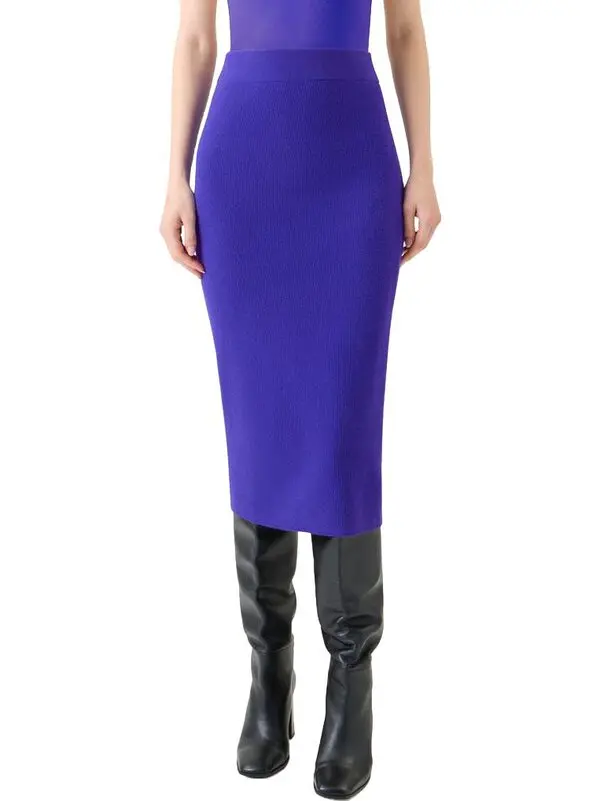 Akris Stretch Virgin Wool & Cashmere Rib Knit Tube Skirt - Ultra Violet
