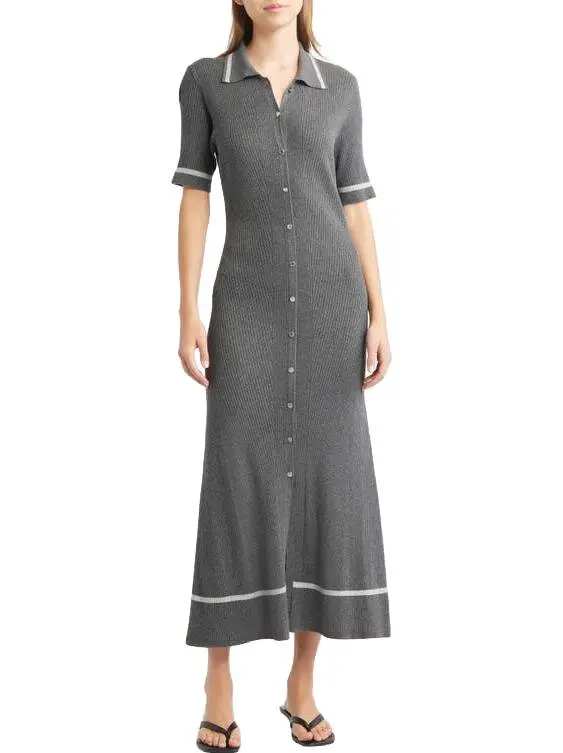 Rag & Bone Kassy Tipped Polo Midi Dress - Charcoal