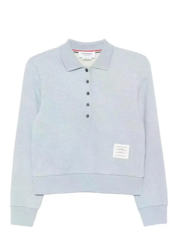 Thom Browne Logo-appliqué Cotton Polo Top - Blue