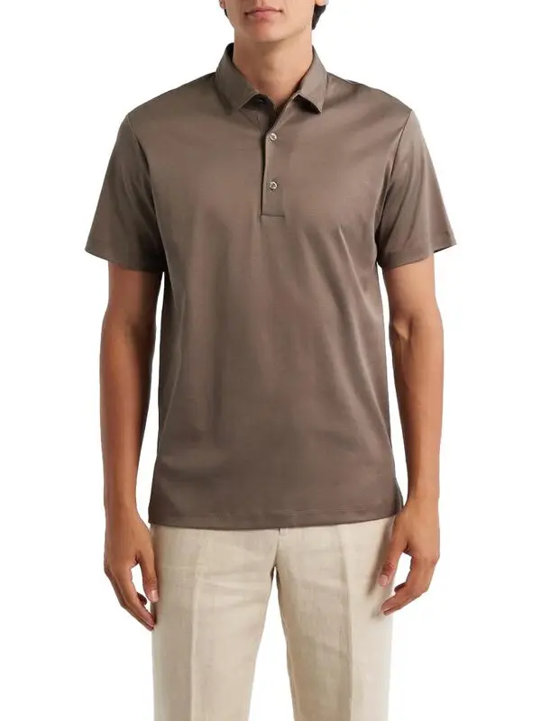AURELIEN Aur1 Solid Cotton Polo - Ash Grey