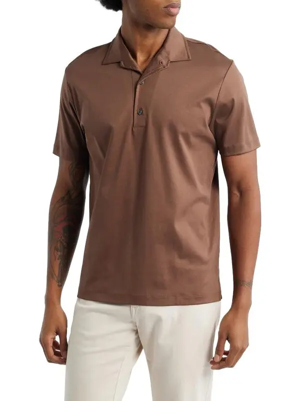 AURELIEN Aur1 Solid Cotton Polo - Chocolate
