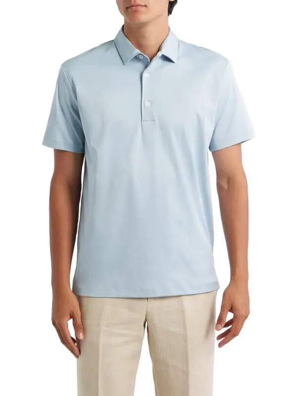 AURELIEN Aur1 Solid Cotton Polo - Light Blue