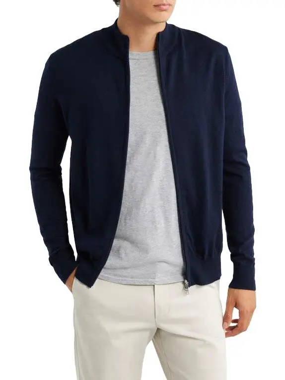 AURELIEN Cashwool® Full Zip Sweater - Navy
