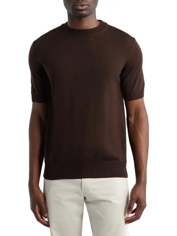 AURELIEN Cashwool® Short Sleeve Crewneck Sweater - Chocolate