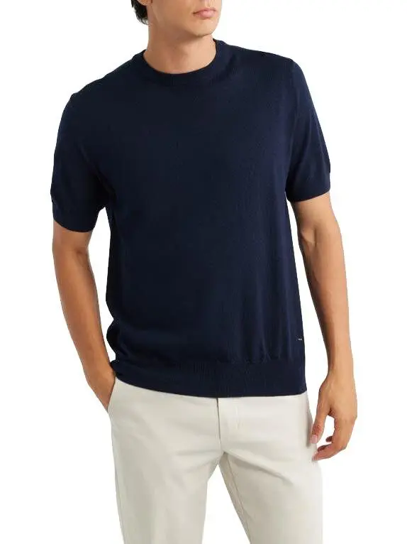 AURELIEN Cashwool® Short Sleeve Crewneck Sweater - Navy