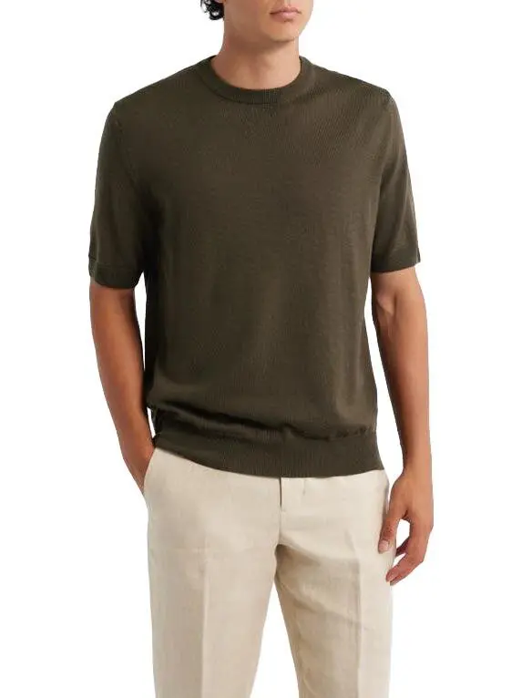 AURELIEN Cashwool® Short Sleeve Crewneck Sweater - Olive